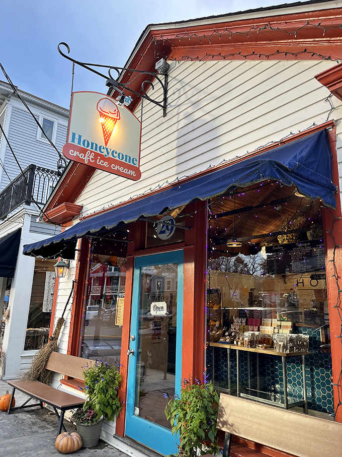 Honeycone serving craft ice cream in a building more colorful than the flavors inside, which is saying something.