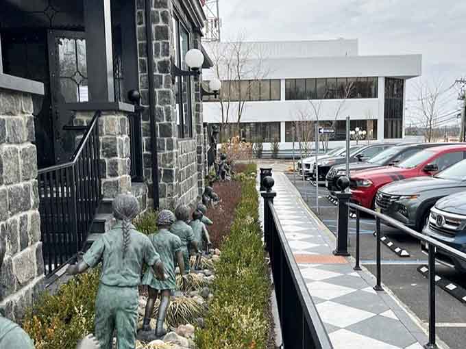 Even the parking lot can't escape the whimsy, complete with charming statues welcoming you to breakfast wonderland.