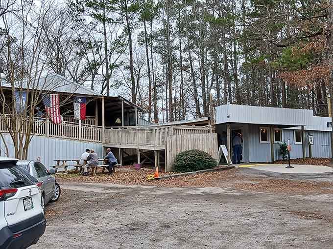 The kind of parking lot view that promises authentic barbecue experiences, not corporate chain disappointment awaits inside.