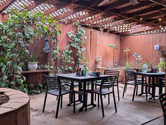 The patio offers a peaceful retreat where you can enjoy your breakfast surrounded by greenery and Sedona's perfect weather.