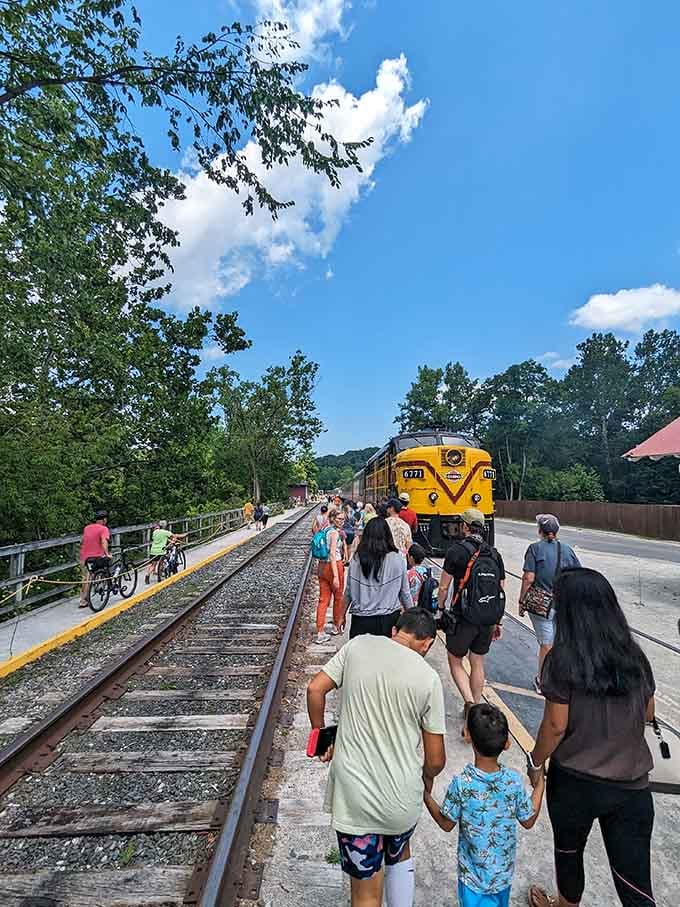 Crowds fill the platform because word gets around when something this special exists in your backyard.