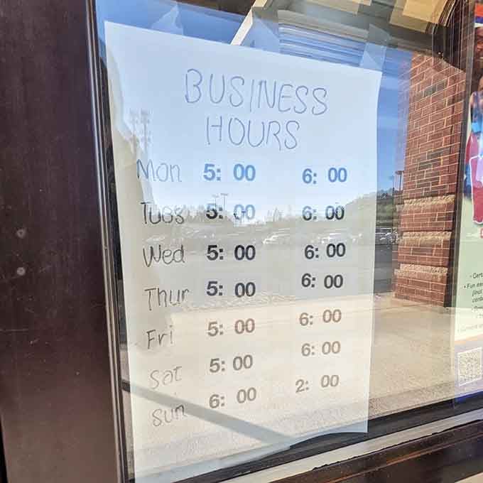 Early bird hours mean you can grab fresh donuts before most people have hit their snooze buttons.