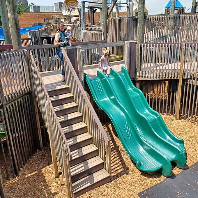 Slides and climbing structures that make you wish they made adult-sized versions of this playground.