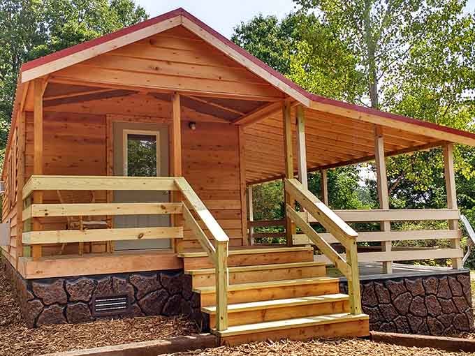 Rustic cabins that prove comfort and nature can coexist peacefully, offering rest for weary paddlers and eager morning explorers alike.
