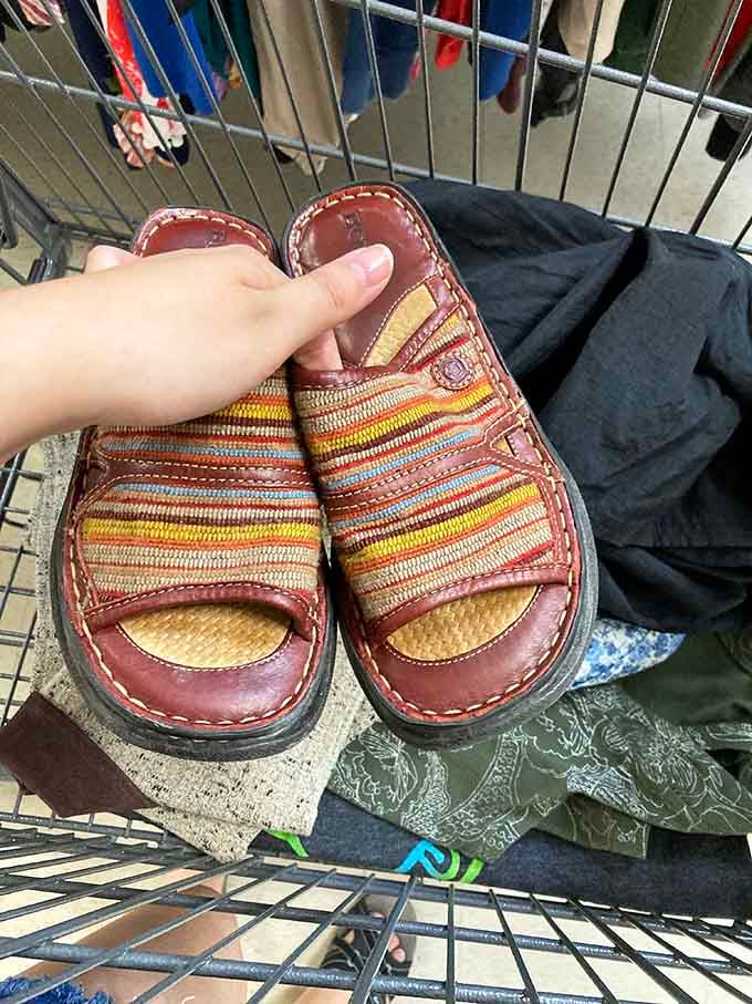 Woven leather sandals with that perfect broken-in comfort someone else thoughtfully provided during their ownership tenure look summer-ready.