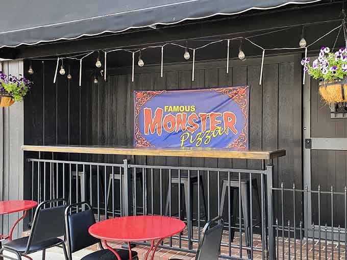 The outdoor patio offers fresh air and people-watching, perfect for enjoying your monster-sized pizza on pleasant evenings.