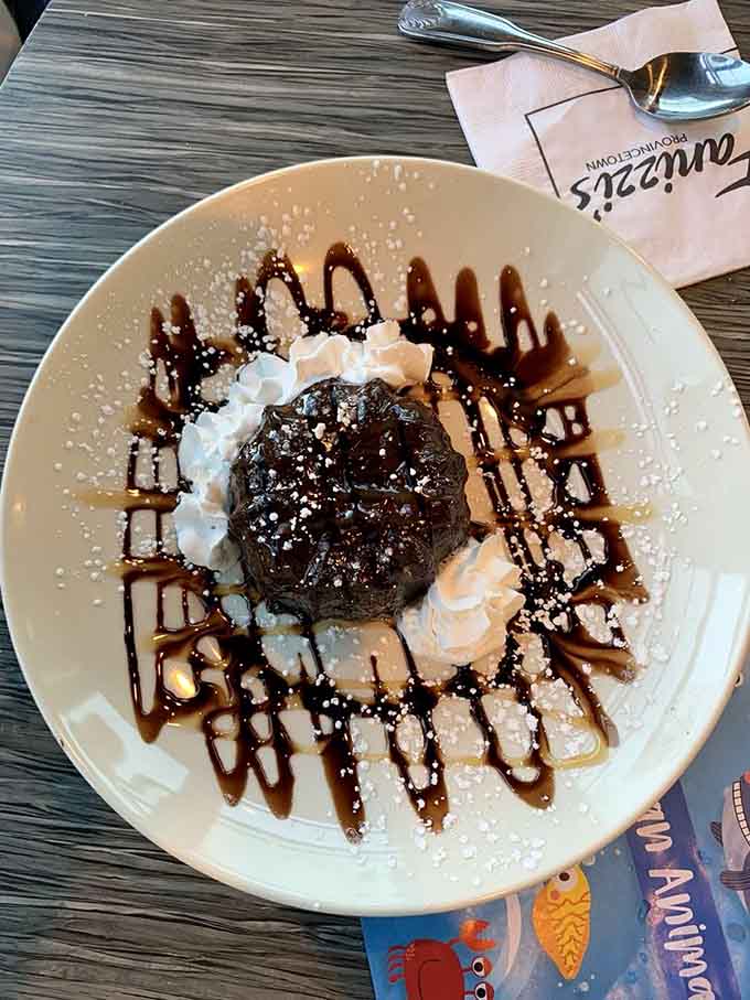 Chocolate molten lava cake with whipped cream and drizzle, the dessert equivalent of a standing ovation for your taste buds.