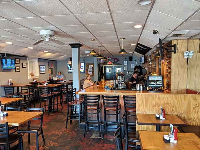 Spacious dining room with bar seating and plenty of elbow room, the kind of layout that makes lingering feel natural.