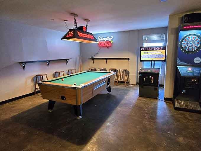 Pool table and dartboard proving this place understands that eating and entertainment go hand in hand.