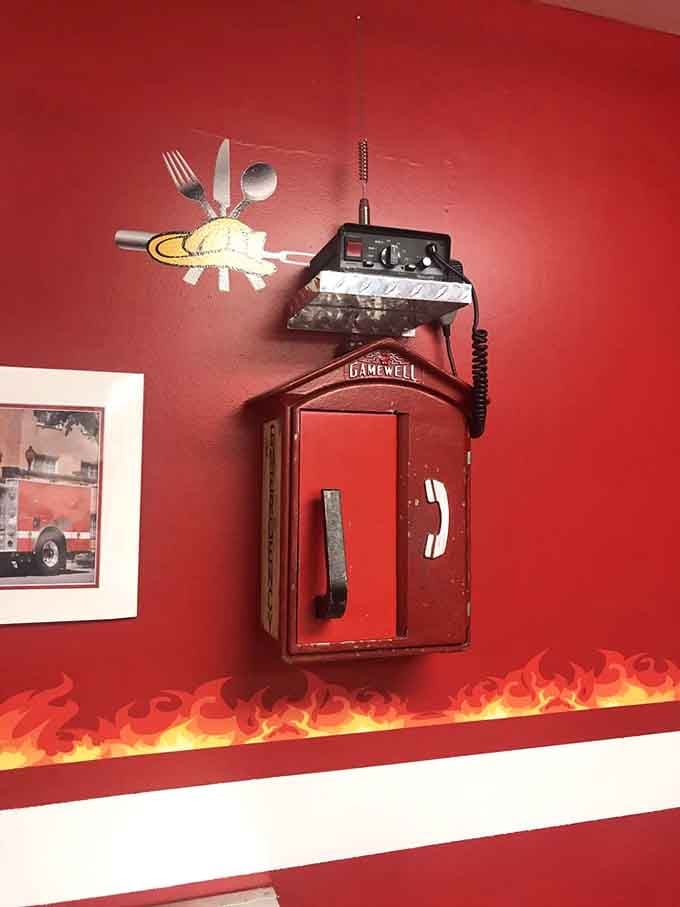 Even the vintage Gamewell fire alarm box adds authentic character that themed restaurants usually only dream about achieving.