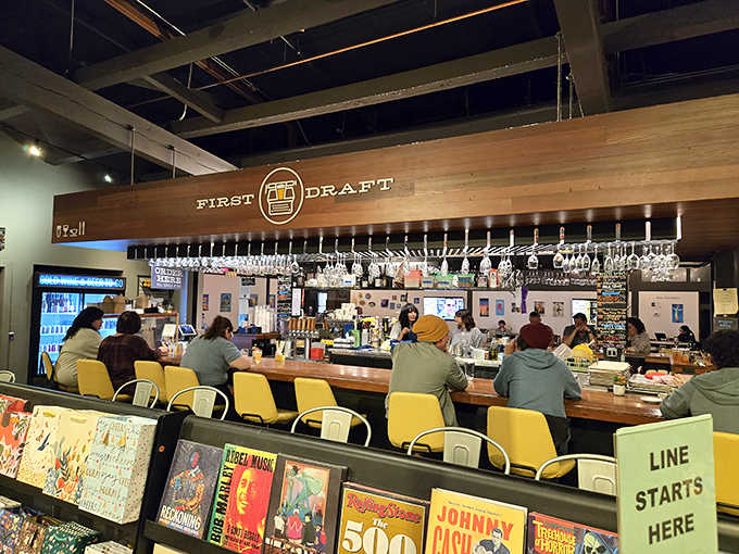 The bar stretches invitingly across the space, where literature and libations meet in perfect harmony every single day.