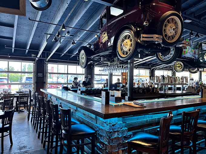 The bar stretches long and inviting, with enough taps to keep beer enthusiasts happy for months.