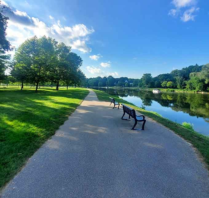 Heritage Park's riverside path invites peaceful strolls where you can digest all that chicken you just devoured downtown.