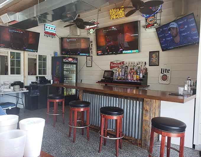 An outdoor bar area with sports memorabilia means summer evenings just got a whole lot more interesting.