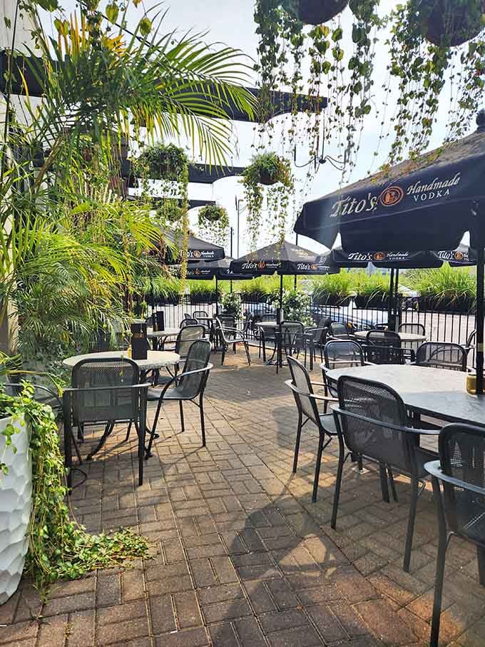 The patio offers al fresco dining surrounded by greenery, perfect for Minnesota's precious warm weather months we treasure.