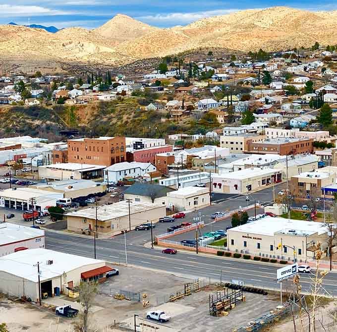 From above, Globe nestles into the mountains like it's always belonged here, which it absolutely has.