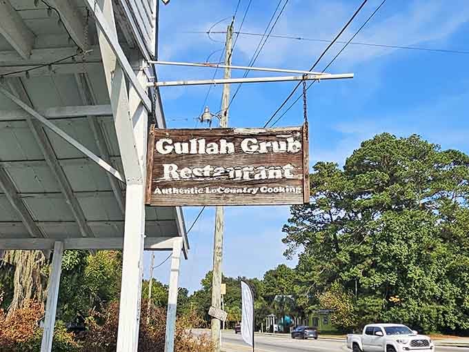 A sign that promises authentic Lowcountry cooking, and unlike most promises these days, this one actually delivers on every word.