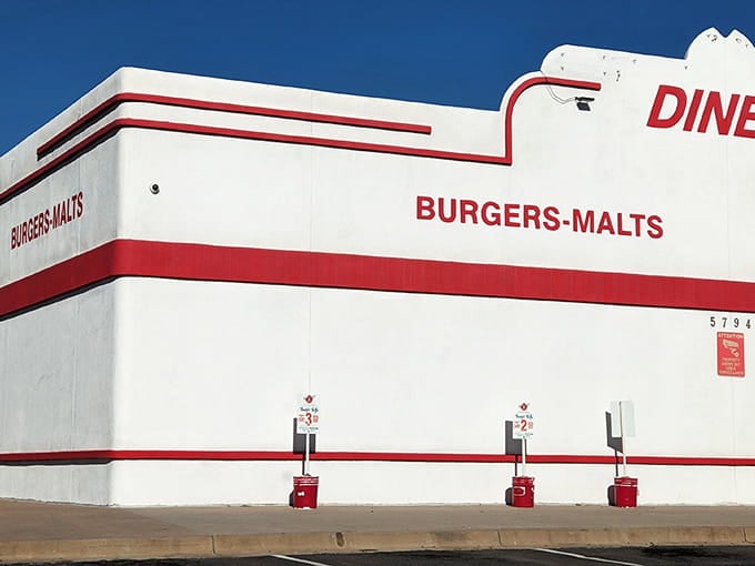 The building's streamlined curves and bold signage make it impossible to drive past without at least considering a stop.