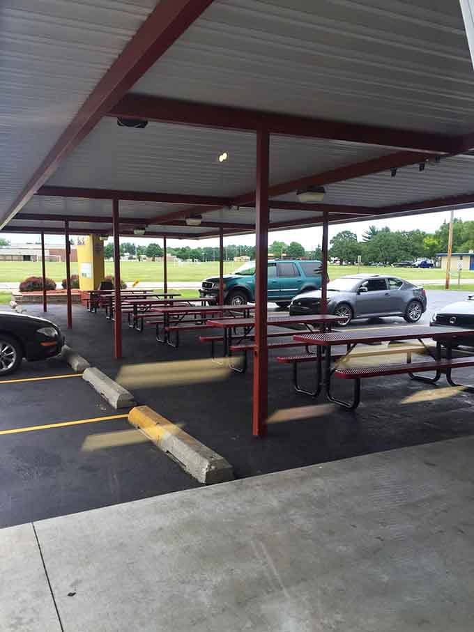 Covered outdoor seating means weather can't stop your custard mission&mdash;now that's Wisconsin problem-solving at work.