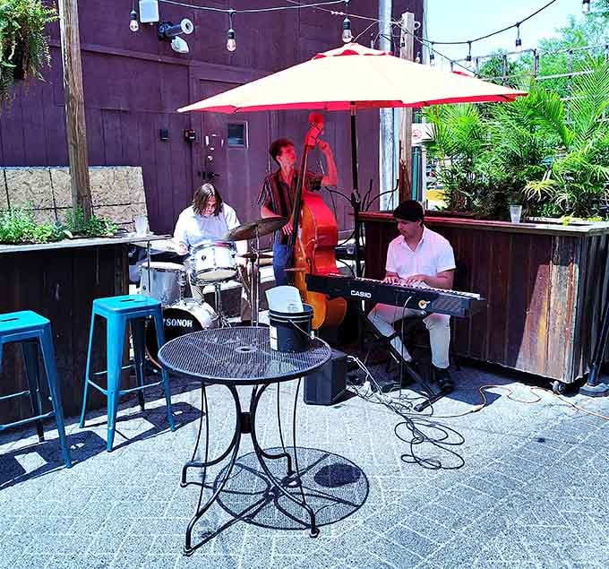 Live music on the patio transforms a great meal into a complete experience worth lingering over indefinitely.
