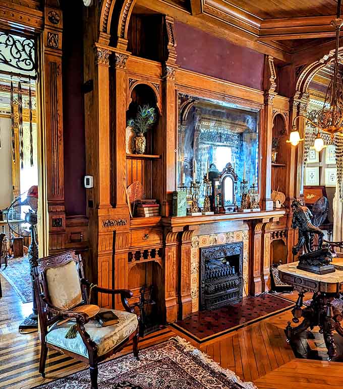 Ornate fireplace and woodwork that required actual craftsmen, not just someone with an Allen wrench.