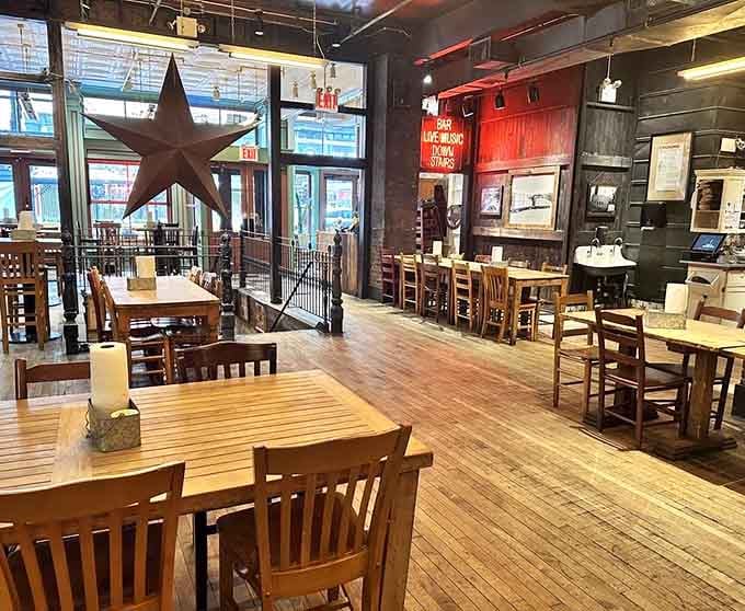 Upstairs seating offers plenty of room to spread out your feast and contemplate ordering seconds without judgment from strangers.