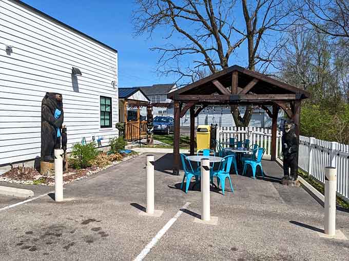 Outdoor seating with a gazebo means you can enjoy your donuts al fresco, pretending the calories don't count outside.
