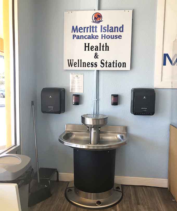 The Health and Wellness Station proves they care about keeping things clean, even if the pancakes are gloriously indulgent.