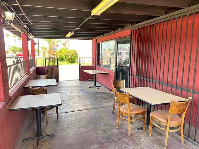 Outdoor seating where the only thing better than the breeze is knowing your brisket's coming soon.