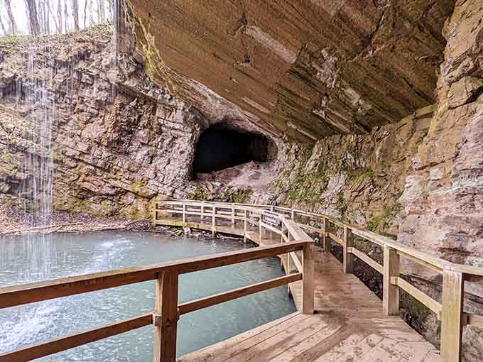 The cave and crystal-clear pool look like Middle Earth decided to vacation in Georgia for a while.