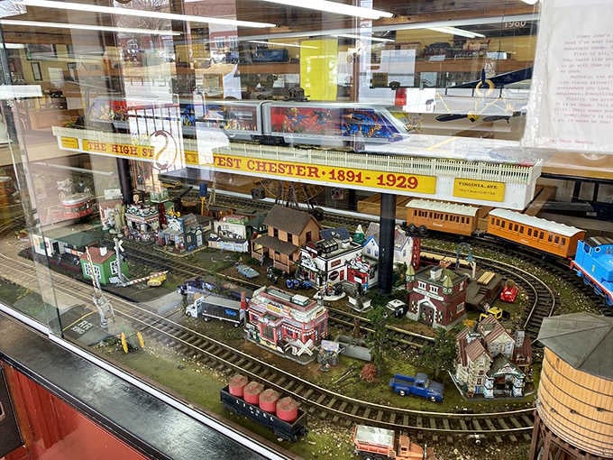 This elaborate train display isn't just decoration, it's entertainment that keeps kids mesmerized while parents enjoy their meal.