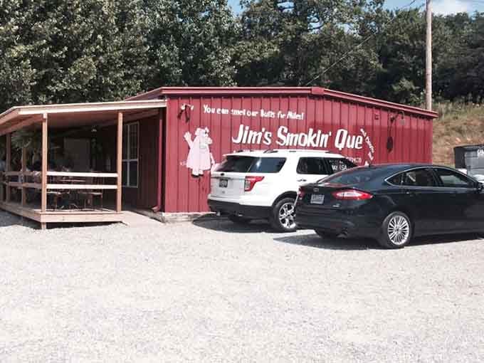A gravel lot packed with cars is the universal sign that you've stumbled onto something special worth the drive.