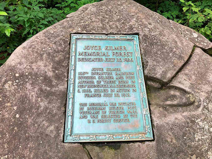 This memorial honors a poet who loved trees, which seems fitting given what's growing all around it.
