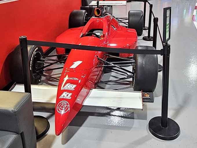 A Formula-style display kart reminds you that racing dreams come in all sizes, even ones you can actually afford.