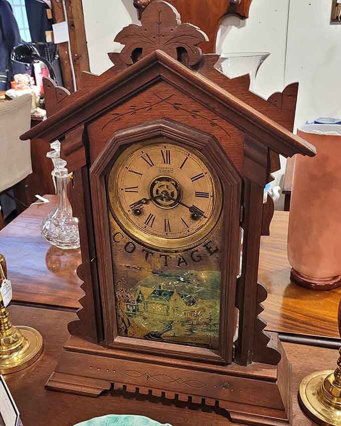 Antique clocks that have ticked through countless hours, now waiting to mark time in a new home.