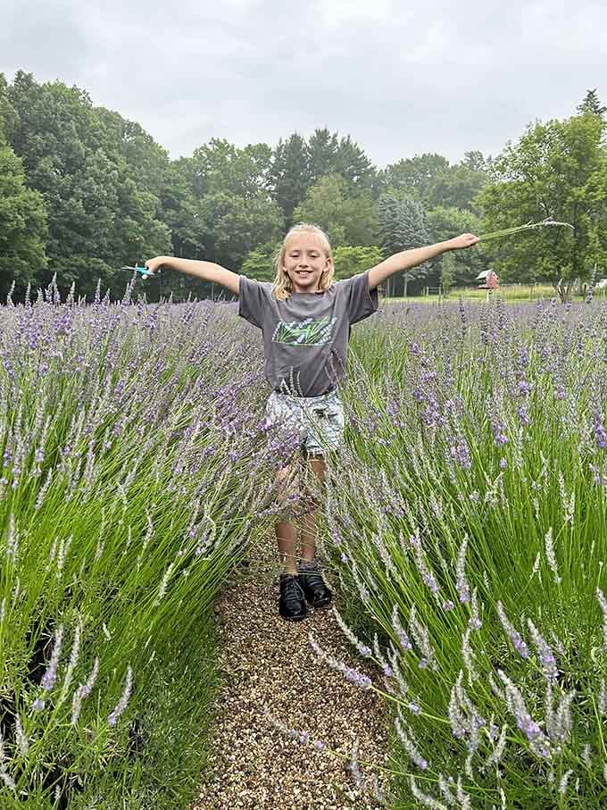 Pure joy captured in lavender fields, where happiness blooms as abundantly as the purple flowers themselves.