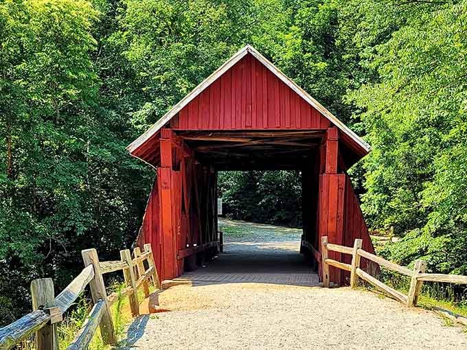 Campbell's Covered Bridge adds a splash of red nostalgia to the landscape, because every antique town needs proper atmosphere.