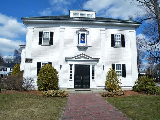 The Simon W. Robinson Masonic Lodge's stately white facade represents centuries of fraternal tradition in downtown Lexington.