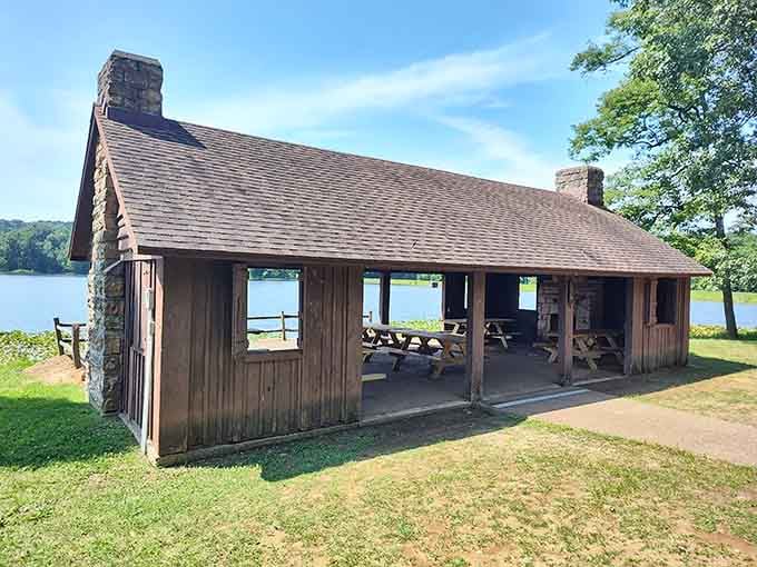This lakeside shelter offers the perfect spot for family picnics where nobody can escape when Uncle Bob starts telling stories.
