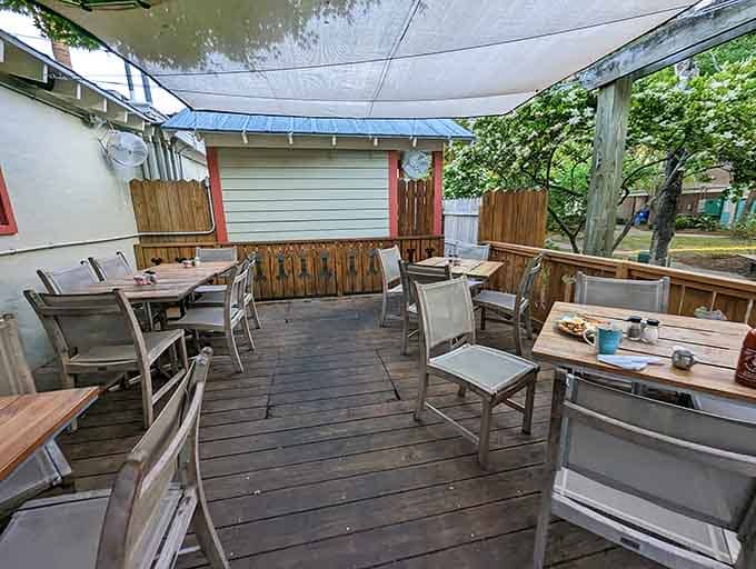 The outdoor patio offers fresh air with your breakfast, perfect for those mornings when inside feels too inside.