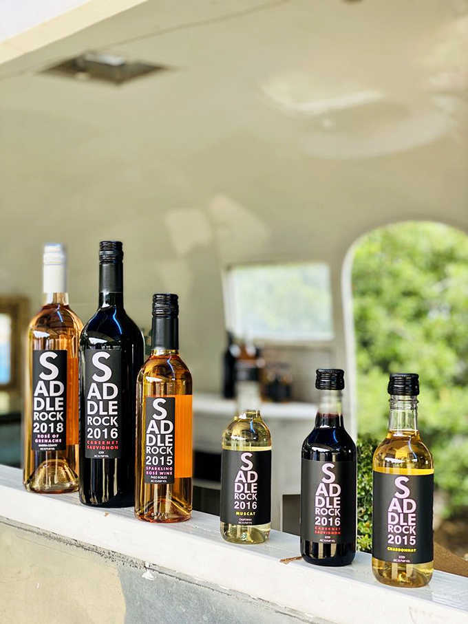 Saddle Rock wines lined up like soldiers, ready to prove that Malibu makes more than just waves.