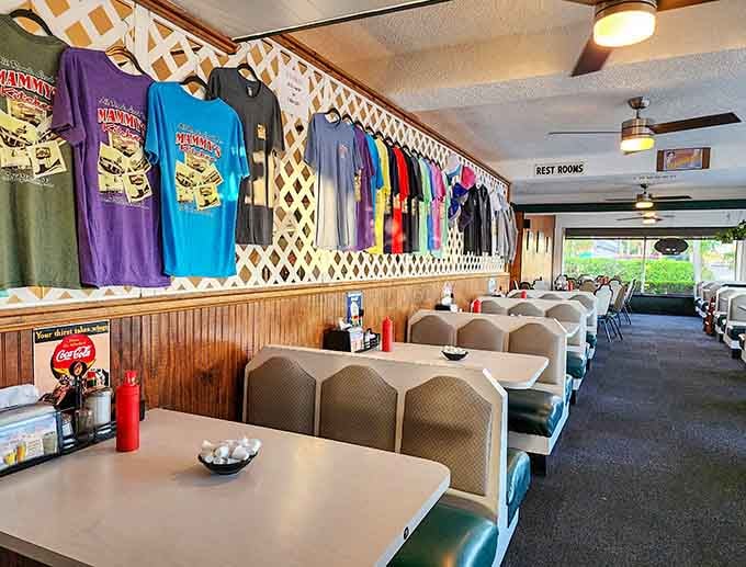 Colorful merchandise hanging on the walls shows this place has earned enough local love to warrant its own fan gear.