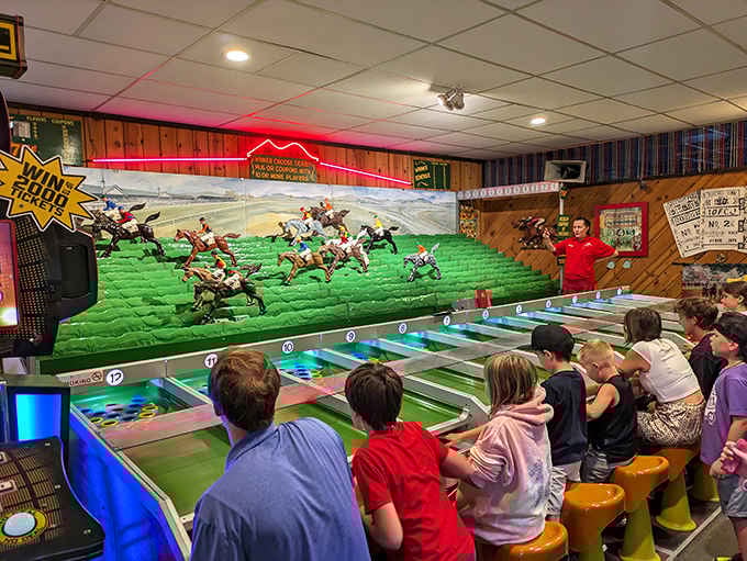 Watching multiple generations compete at mechanical horse racing proves some thrills transcend any technology upgrade.