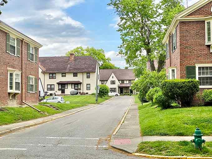 Residential streets where every home looks like it wandered off a British postcard and decided to stay.