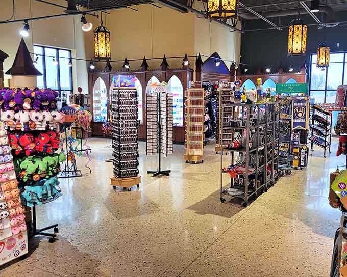 Colorful merchandise towers beckon like a gift shop designed by someone who really understands cheese enthusiasts' needs.