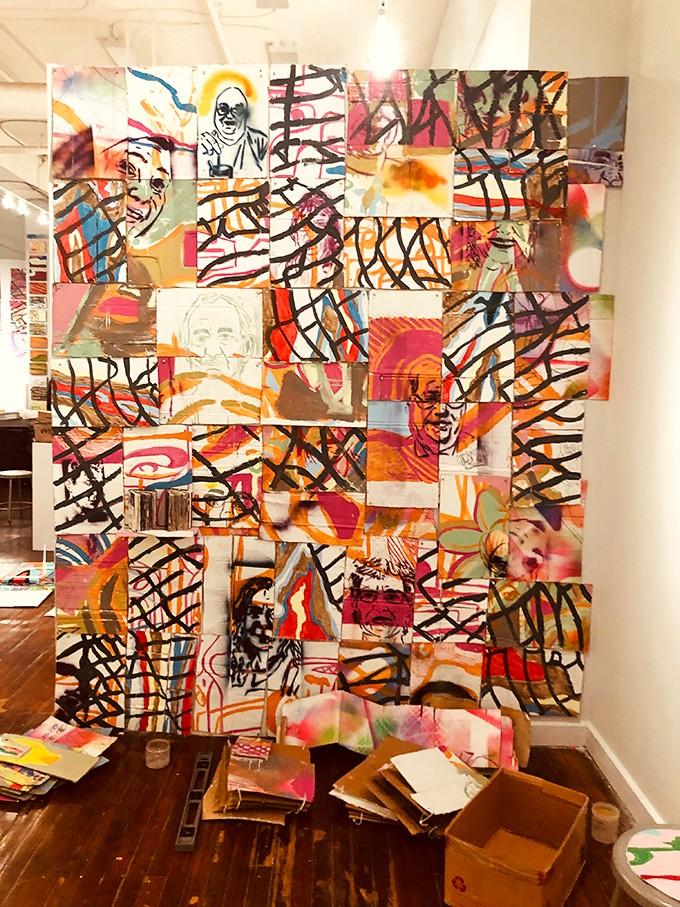 Wall-sized collages bursting with energy, faces, and stories layered like the world's most interesting visual conversation.