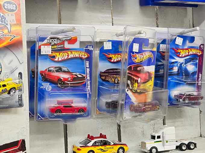 Hot Wheels still in packaging&mdash;someone's childhood collection is now worth actual adult money here.