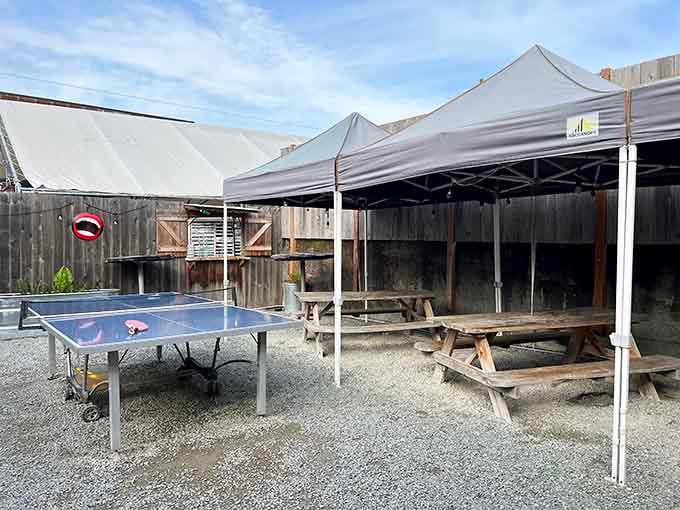 Outdoor ping pong table for working off your sandwich guilt, though you'll need more than one game honestly.