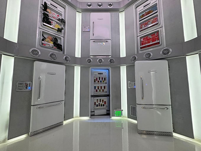 A refrigerator room where the only thing chilling is your grip on conventional reality and spatial reasoning.