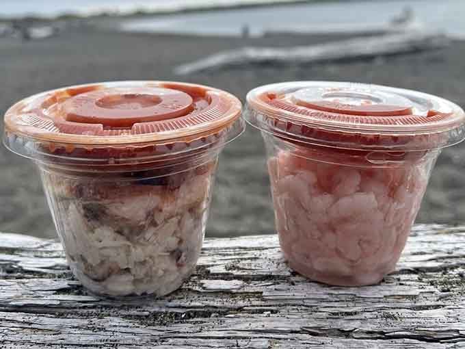 Crab and shrimp cocktails in clear cups, because fresh seafood deserves to show off a little.